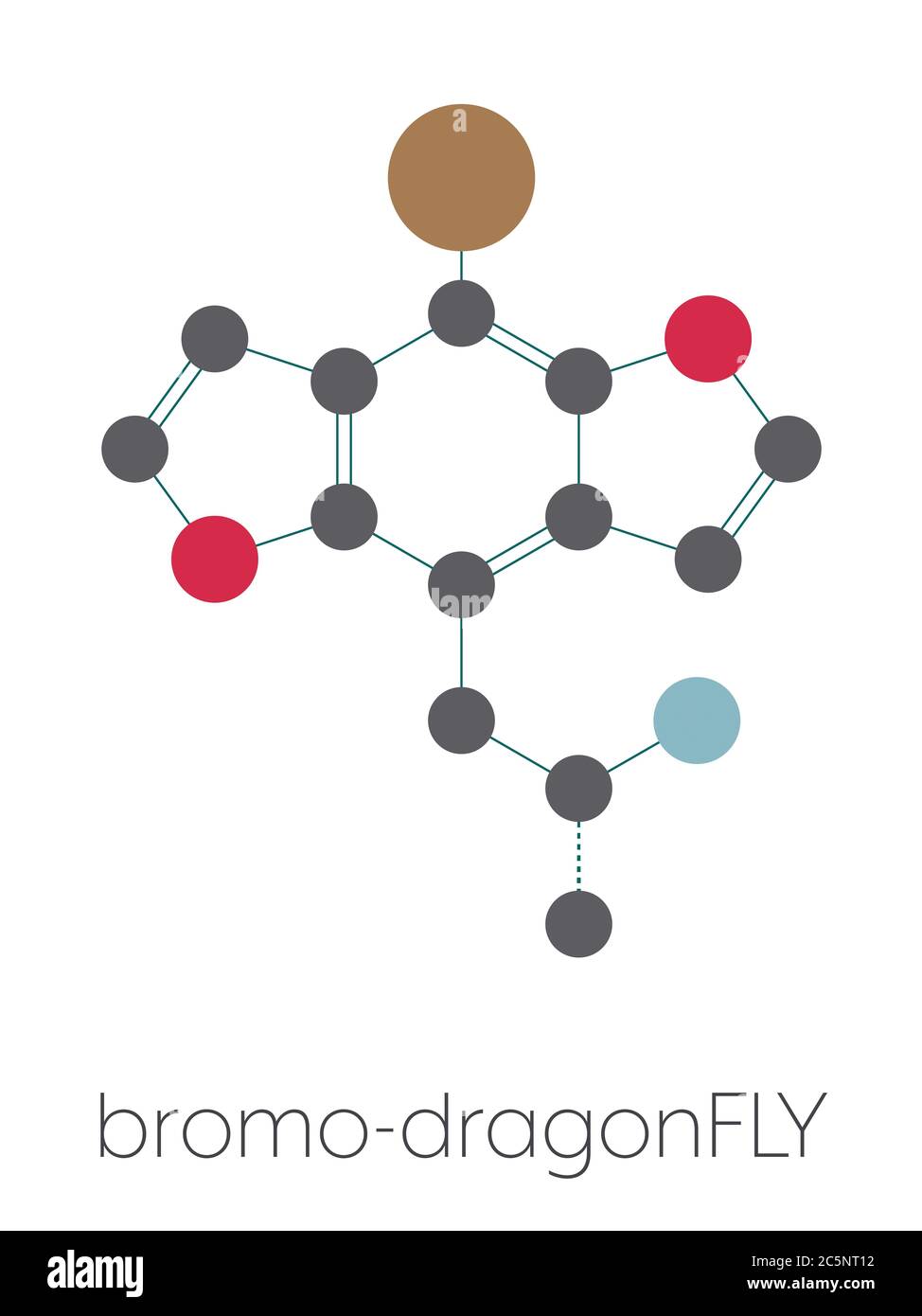 Bromo-dragonFLY hallucinogenic drug molecule. Stylized skeletal formula ...
