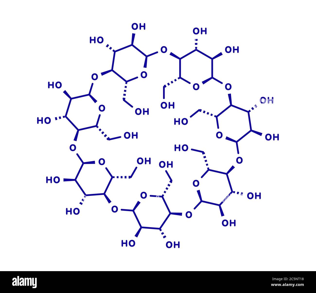 Beta-cyclodextrin molecule. Used in pharmaceuticals, food, deodorizing ...