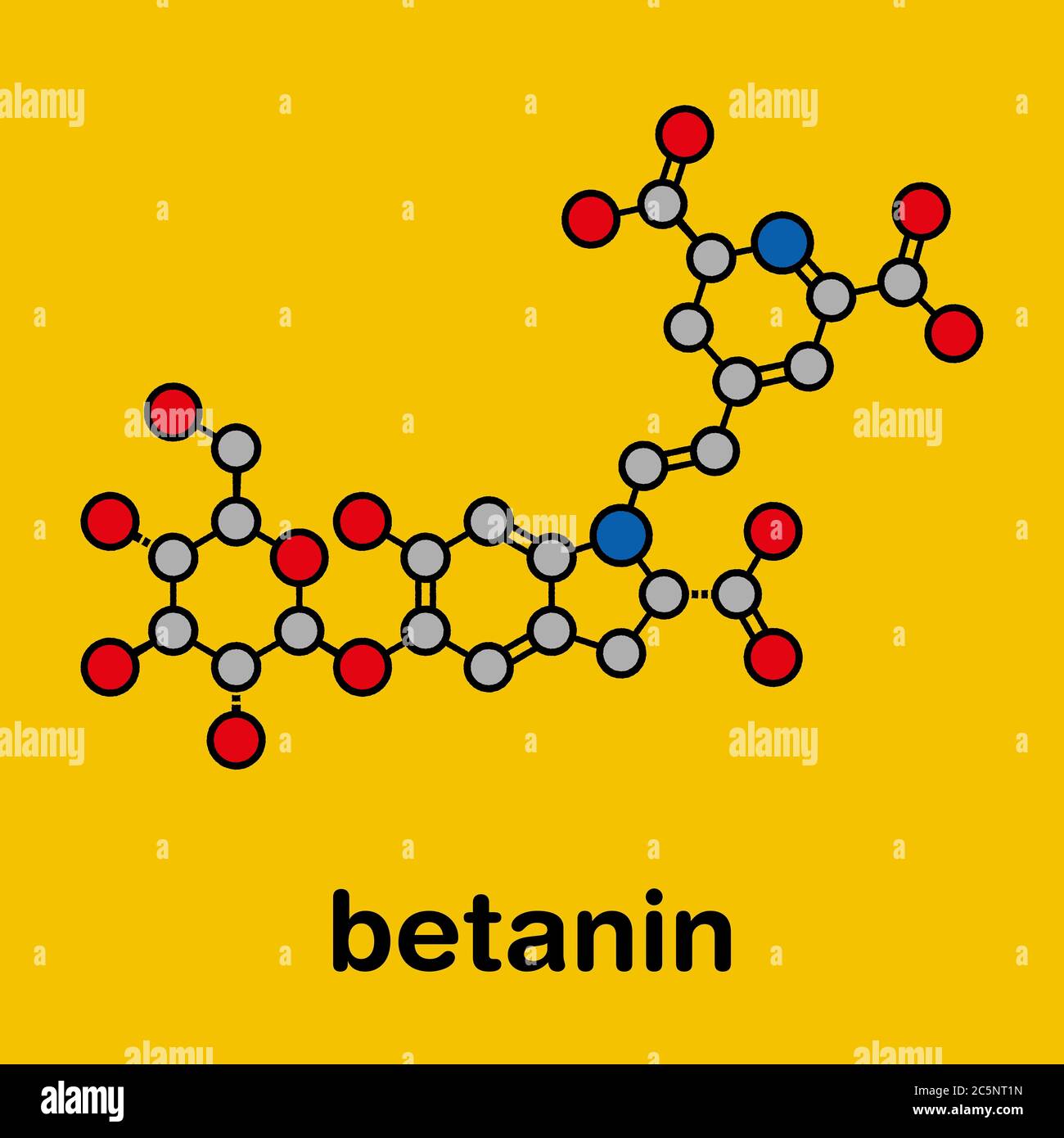 Betanin or beetroot red plant pigment molecule. Stylized skeletal ...