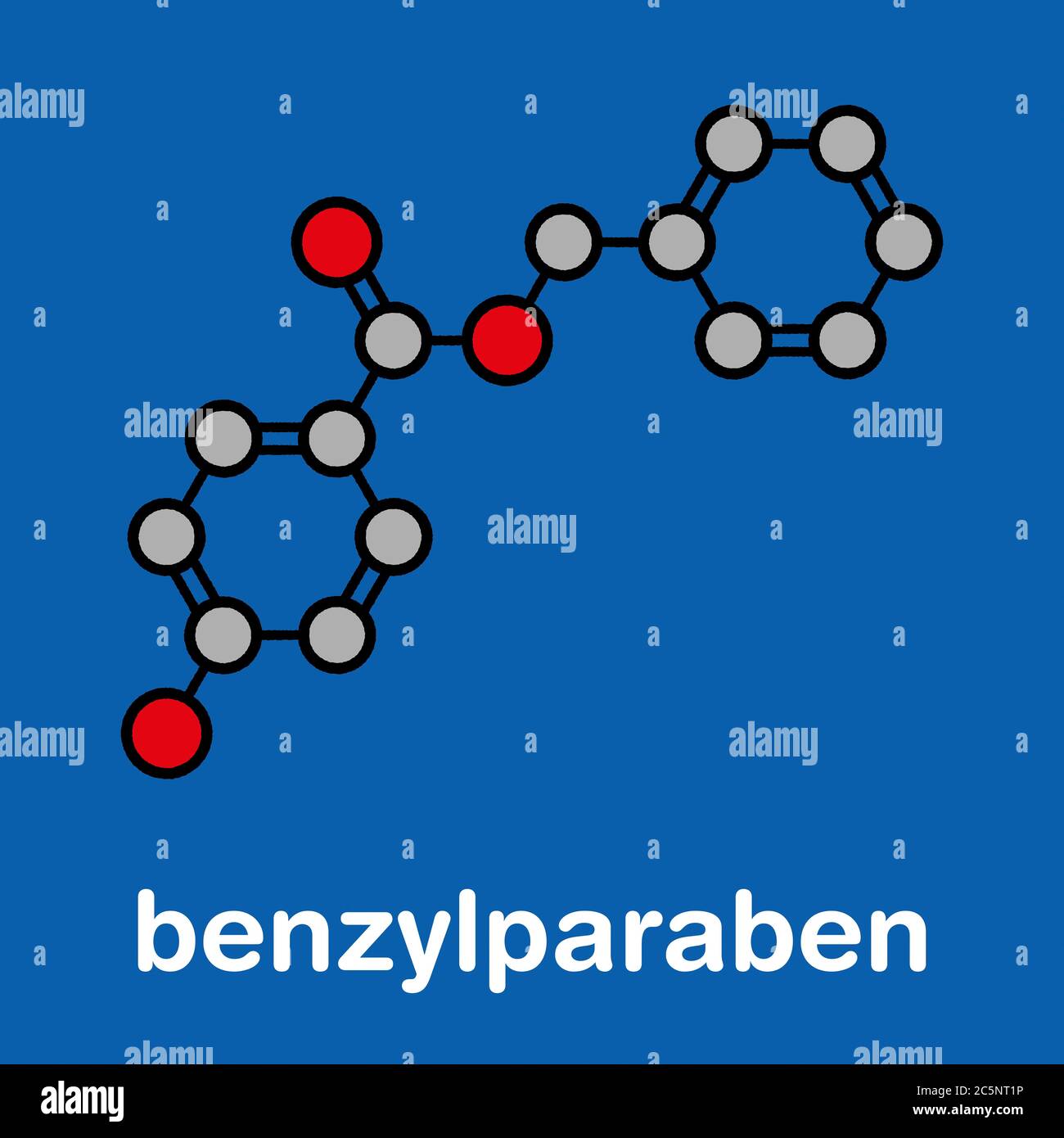 Benzyl paraben preservative molecule. Stylized skeletal formula ...
