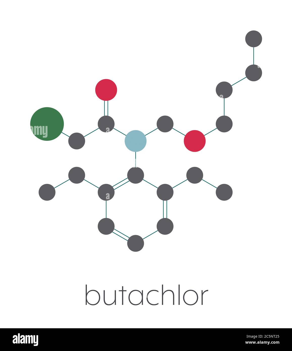 Butachlor herbicide molecule. Stylized skeletal formula (chemical ...