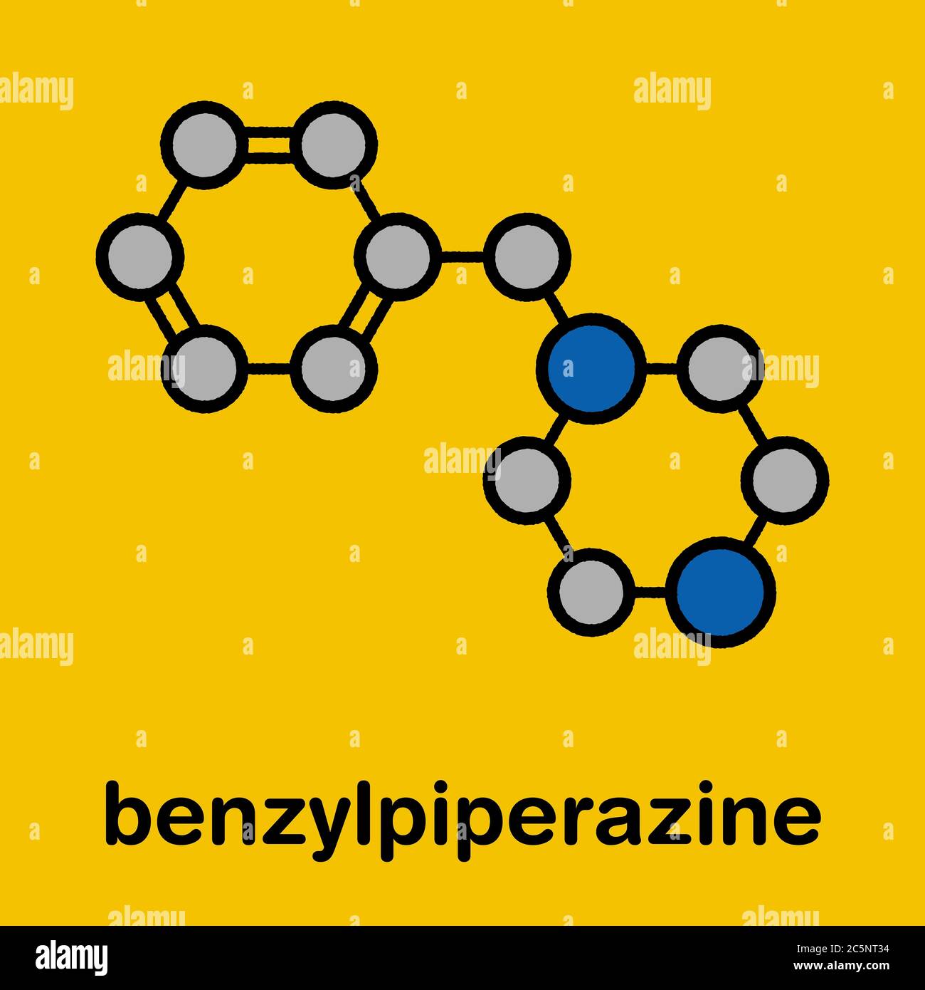 Benzylpiperazine (BZP) recreational drug molecule. Stylized skeletal ...