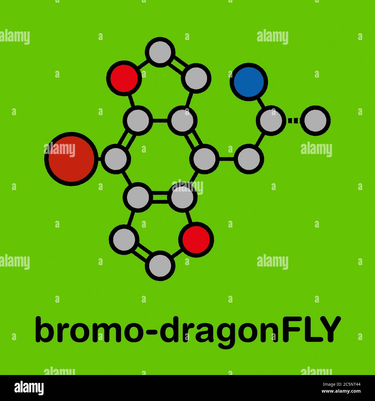Bromo-dragonFLY hallucinogenic drug molecule. Stylized skeletal formula ...