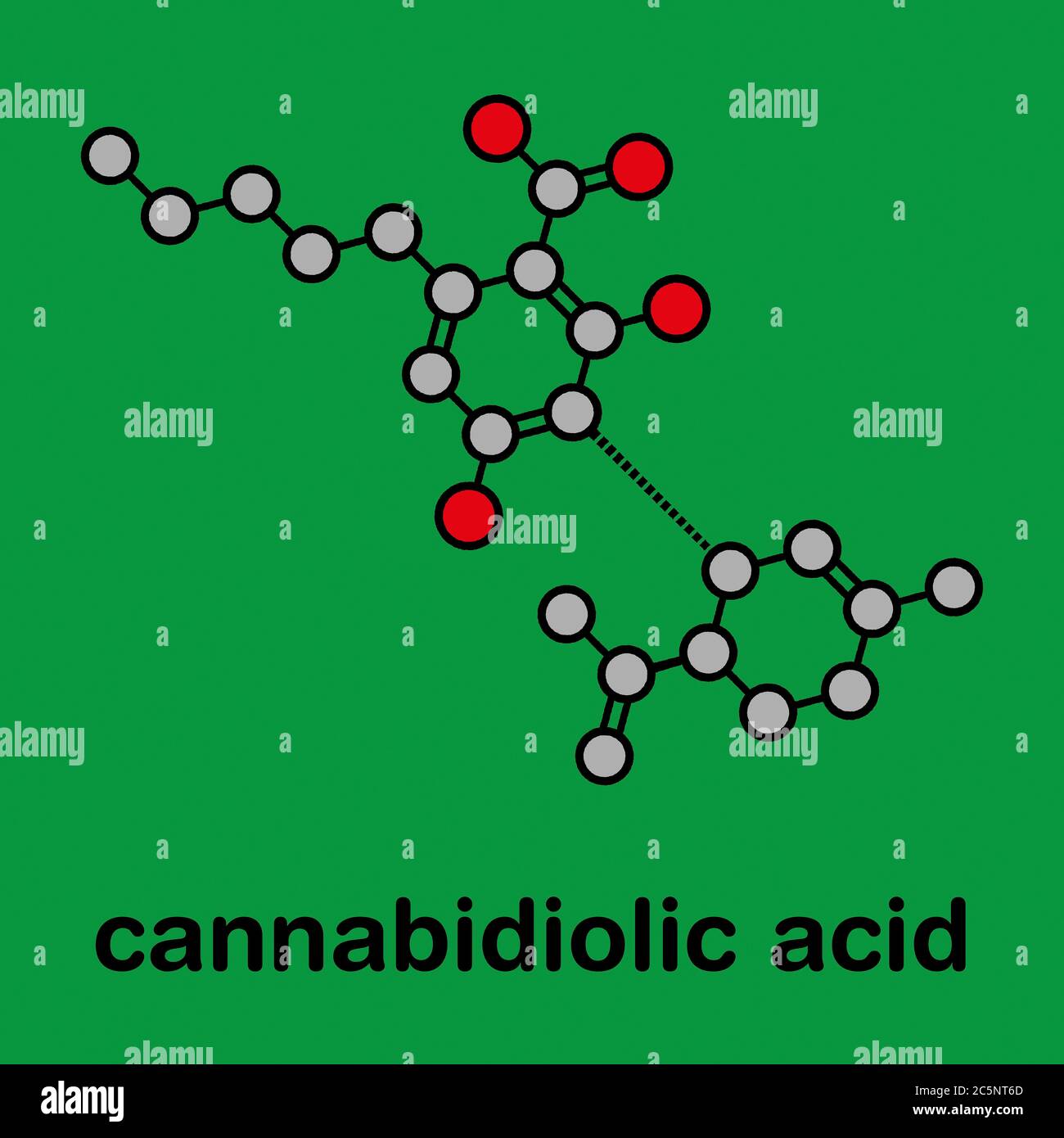 Cannabidiolic acid or CBDA cannabinoid molecule. Stylized skeletal ...