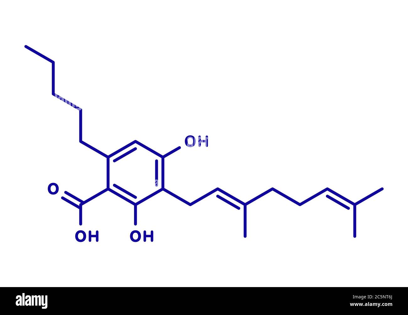 Cannabigerolic acid or CBGA cannabinoid molecule. Skeletal formula ...