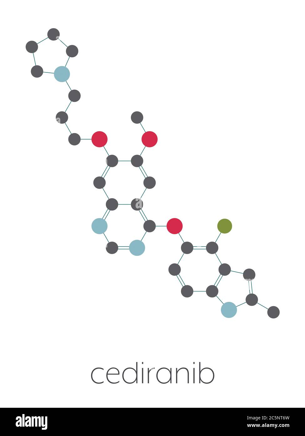 Cediranib cancer drug molecule. Stylized skeletal formula (chemical ...