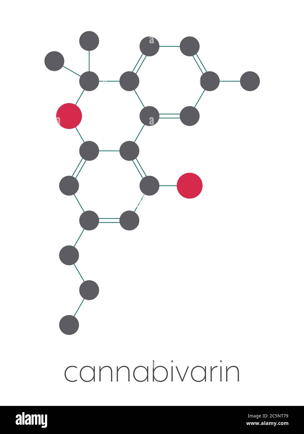 Cannabivarin or cannabivarol cannabinoid molecule. Stylized skeletal ...