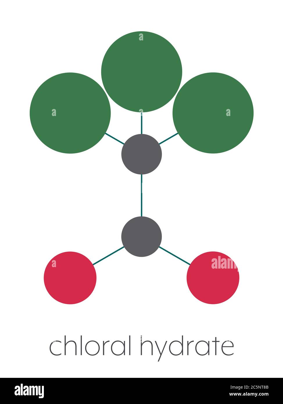Chloral hydrate sedative and hypnotic drug molecule. Stylized skeletal ...