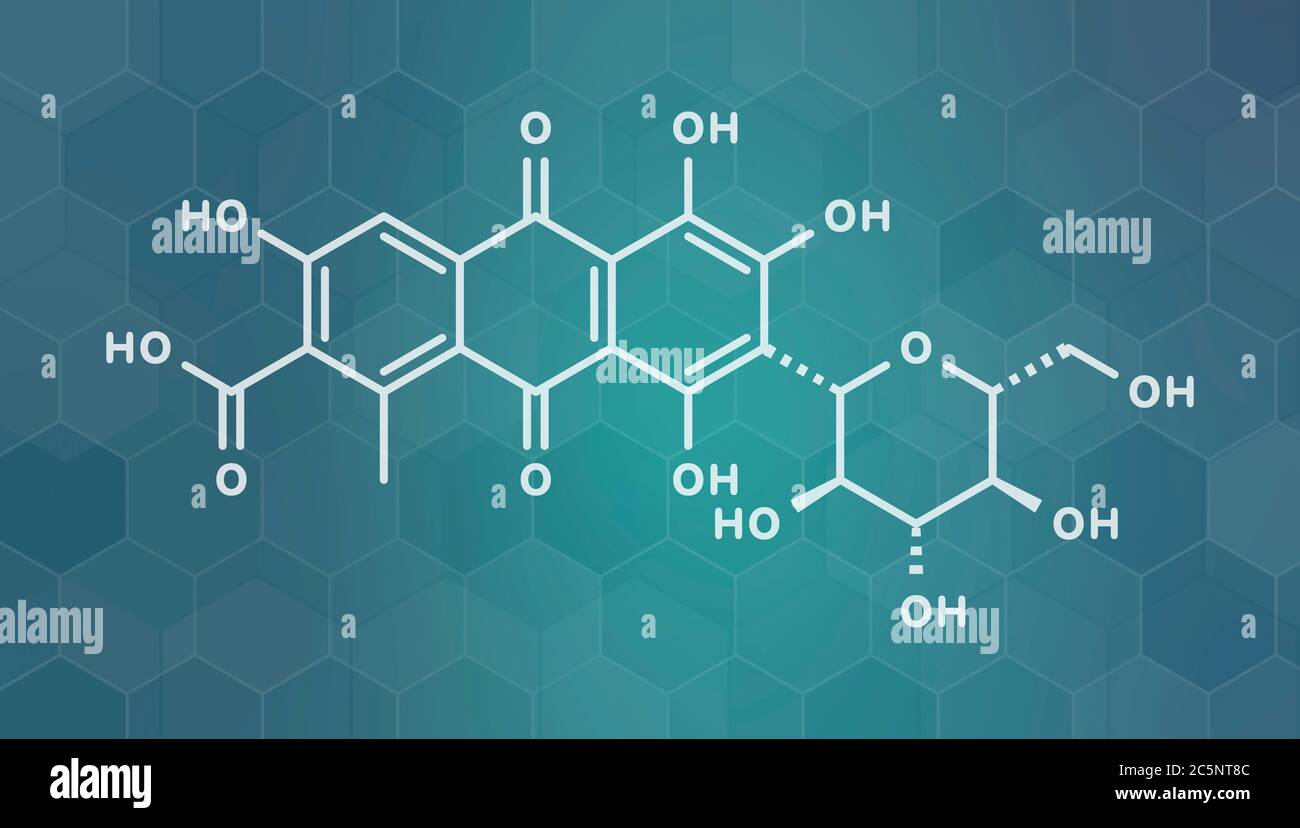 Carminic acid pigment molecule. Occurs naturally in cochineal (scale ...