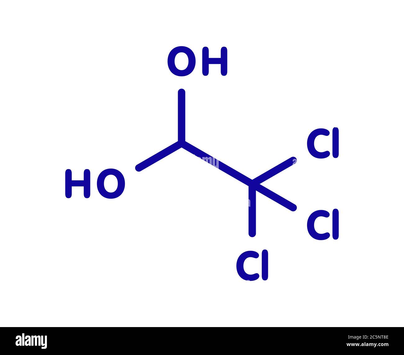 Chloral hydrate sedative and hypnotic drug molecule. Skeletal formula ...