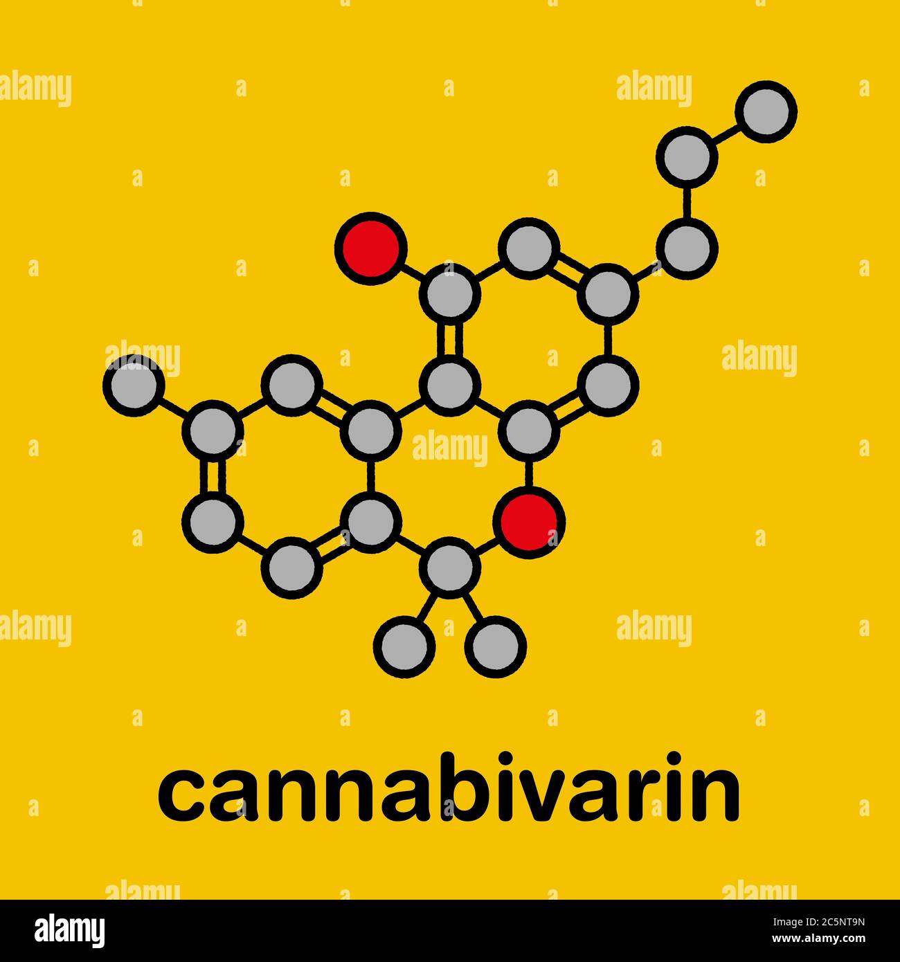 Cannabivarin or cannabivarol cannabinoid molecule. Stylized skeletal ...