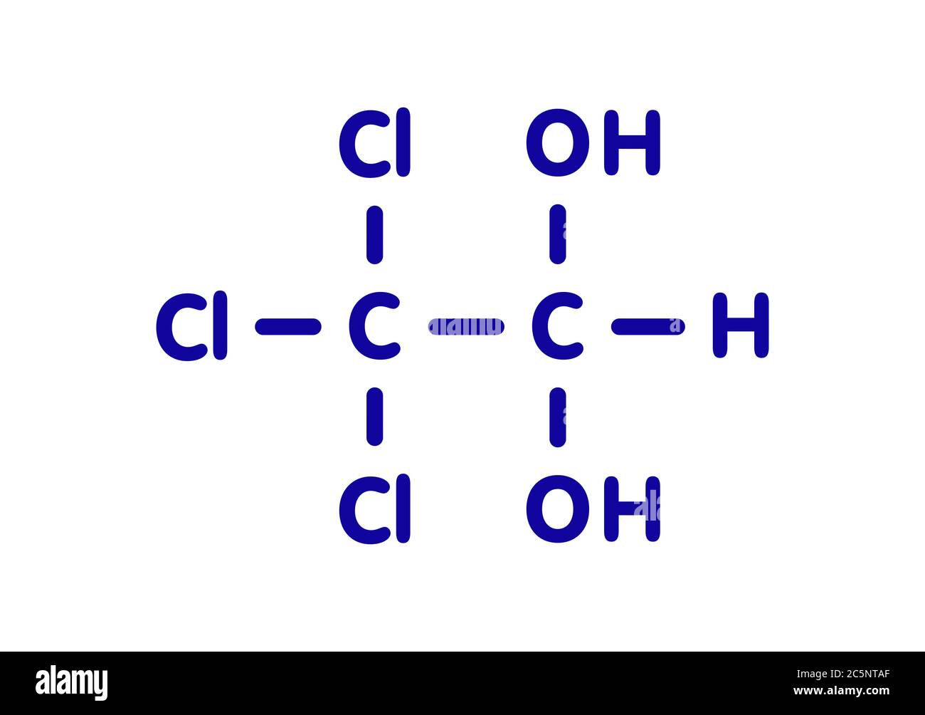 Chloral hydrate sedative and hypnotic drug molecule. Skeletal formula ...