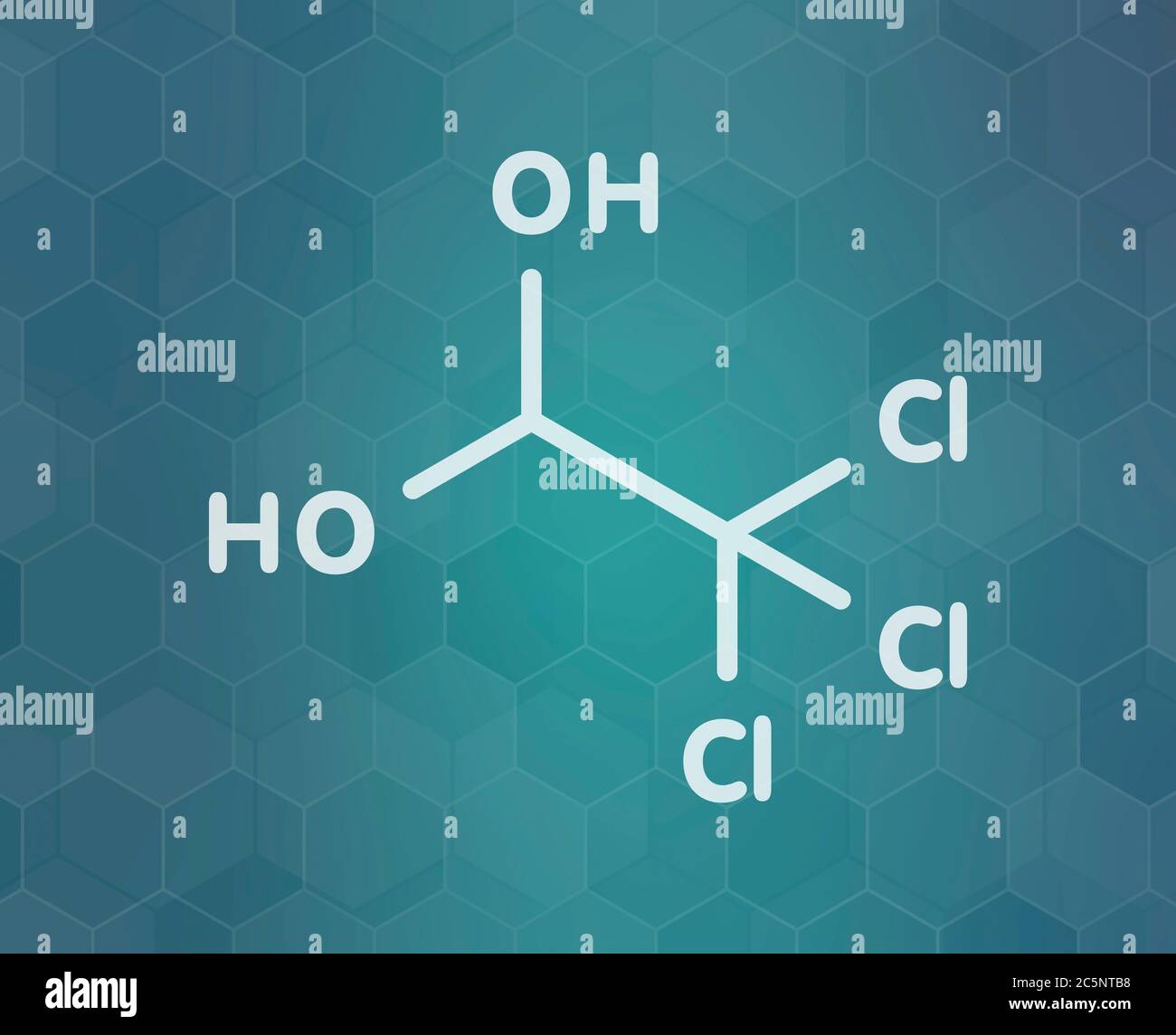 Chloral hydrate sedative and hypnotic drug molecule. Skeletal formula ...