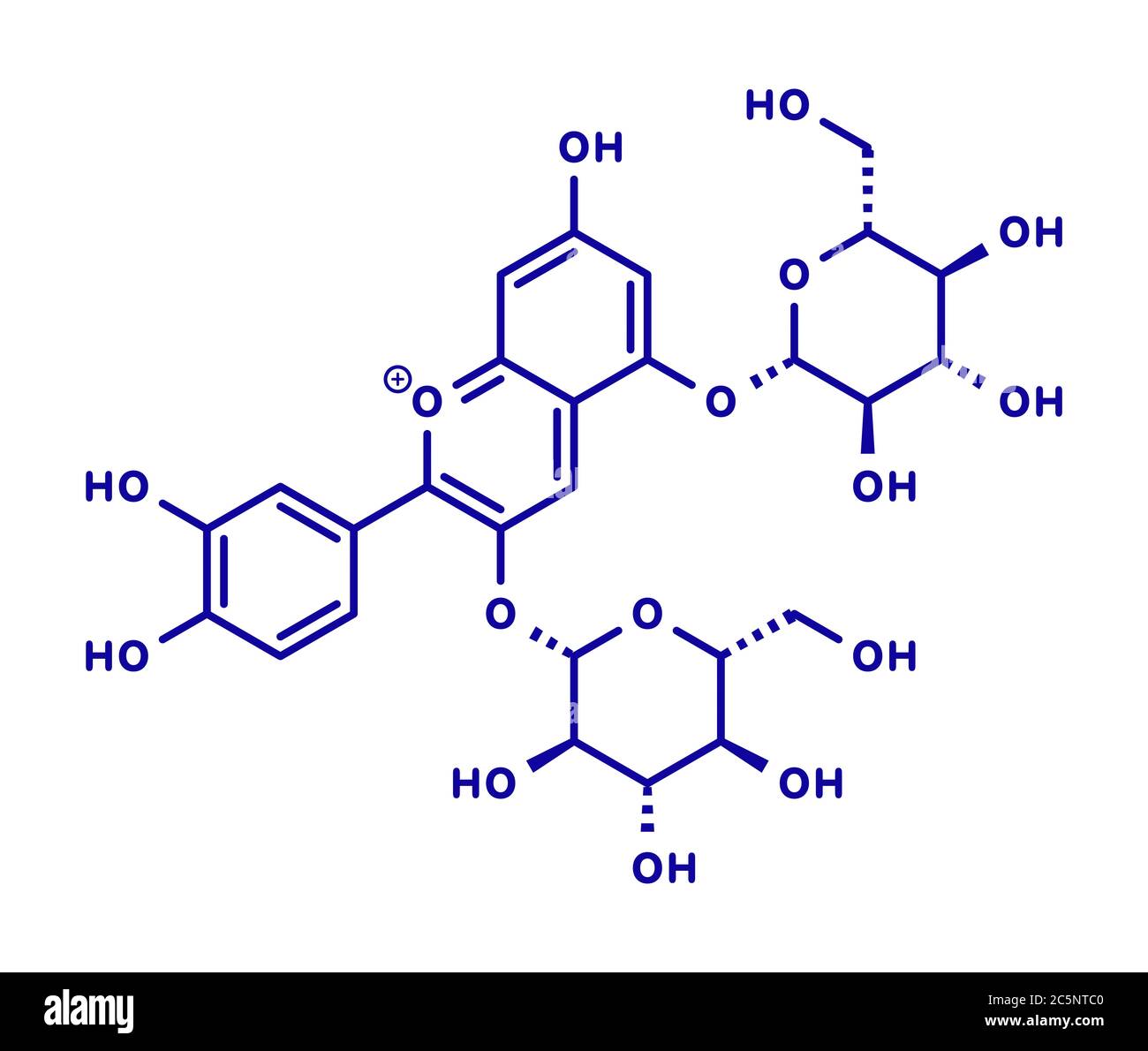 Cyanin or cyanidin-3,5-O-diglucoside molecule. Present in pomegranate ...