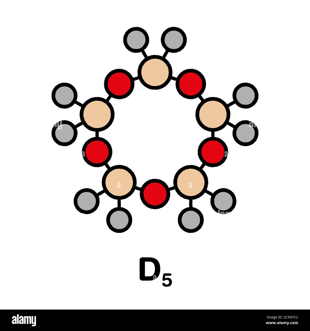 Decamethylcyclopentasiloxane (D5) molecule. Cyclic silicone chemical ...