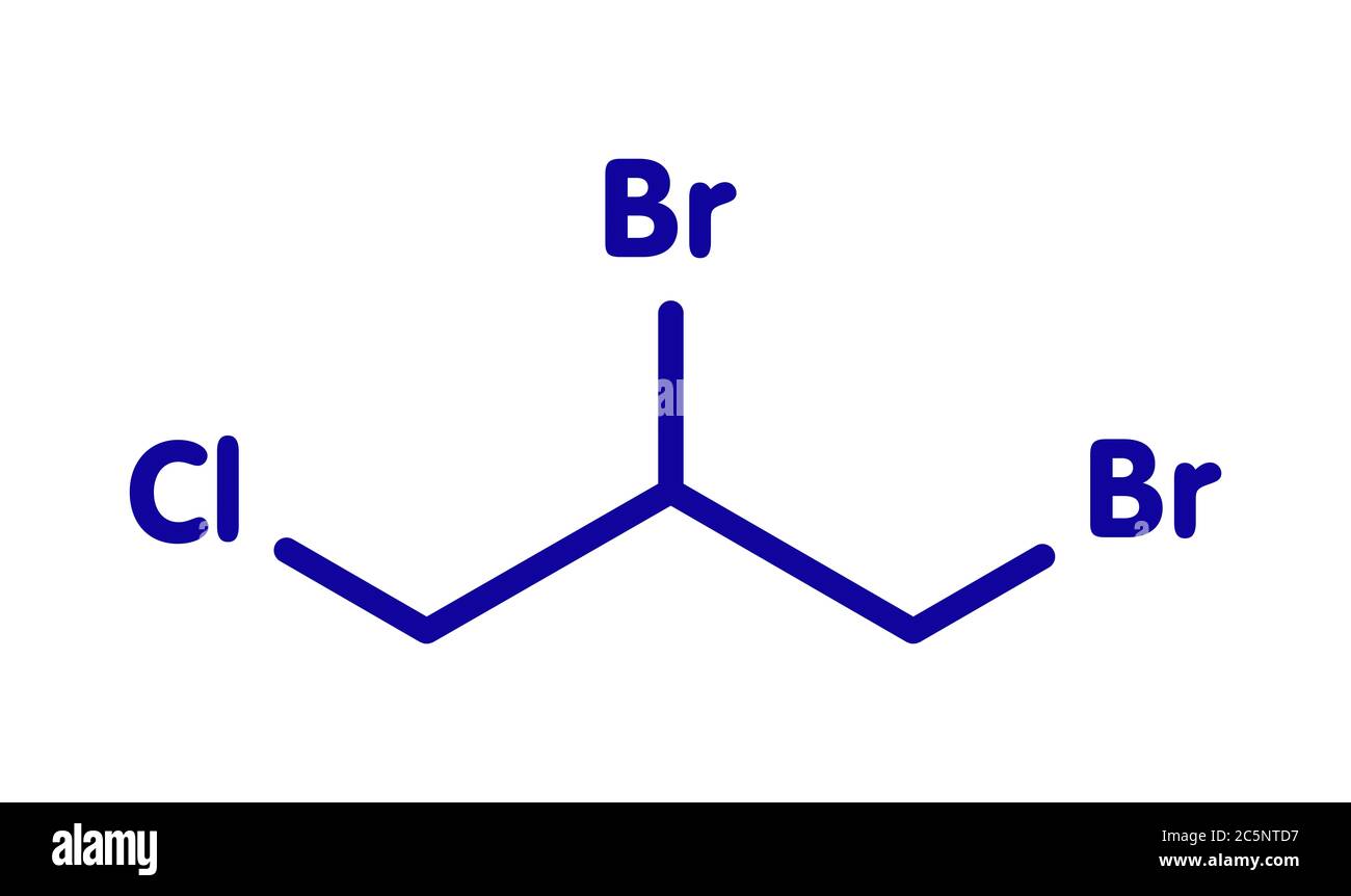 Dibromochloropropane (DBCP) soil fumigant molecule. Nematicide used in ...