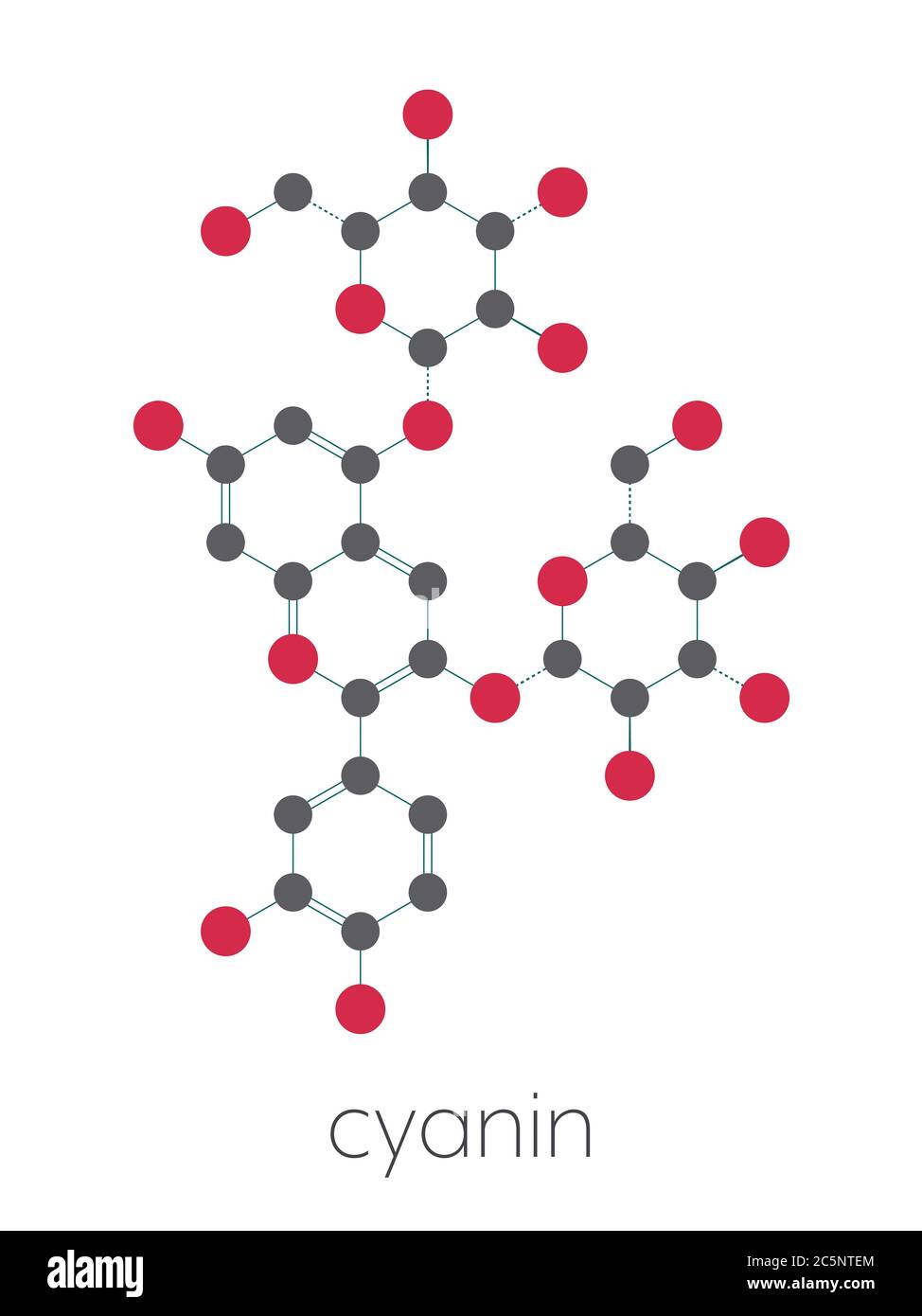 Cyanin or cyanidin-3,5-O-diglucoside molecule. Present in pomegranate ...