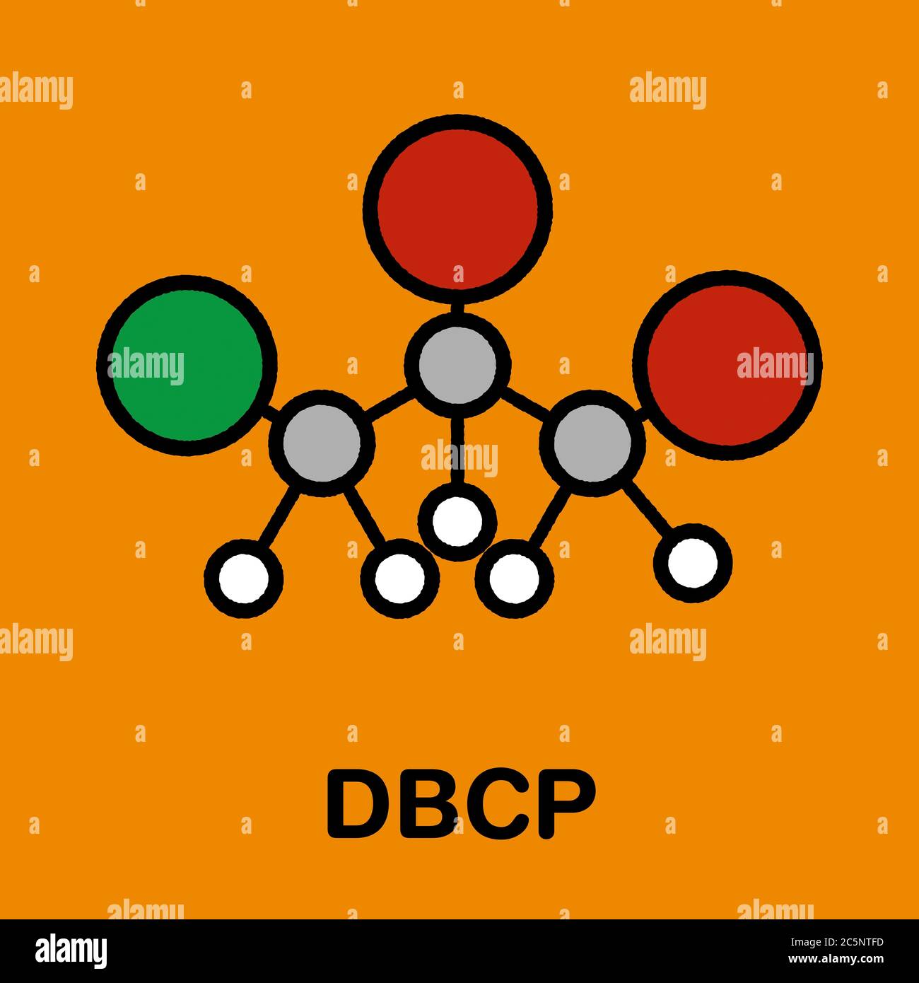 Dibromochloropropane (DBCP) soil fumigant molecule. Nematicide used in ...