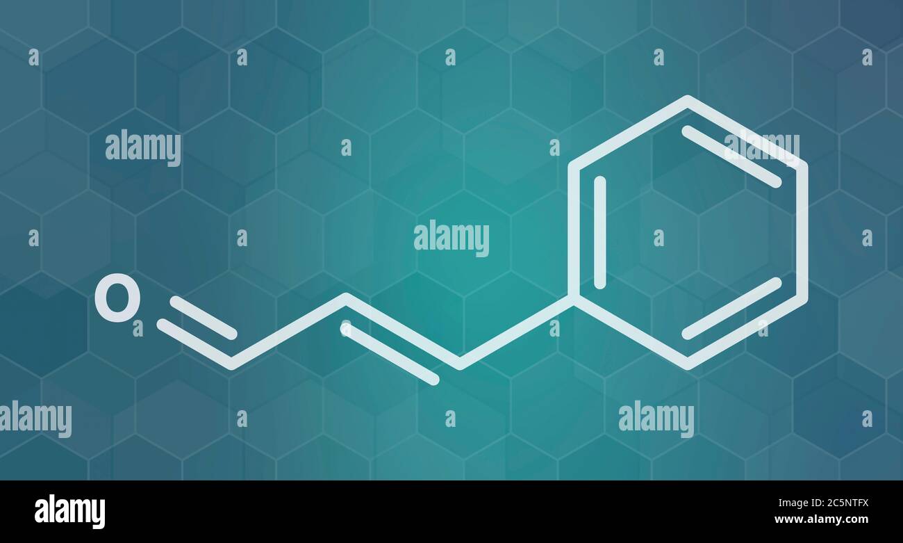 Cinnamaldehyde (cinnamic aldehyde) cinnamon flavour molecule. Skeletal ...