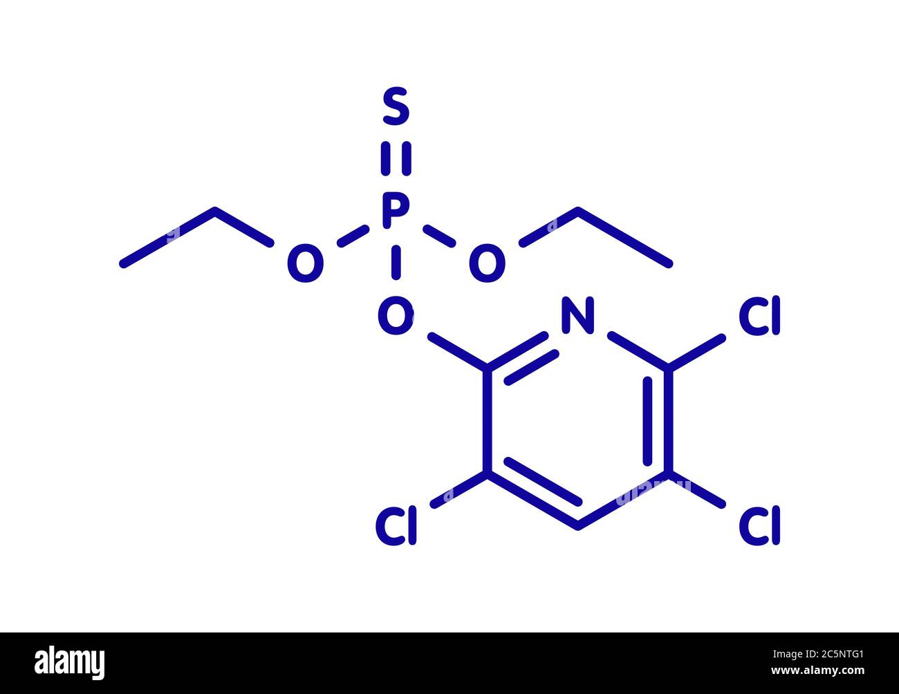 Chlorpyrifos organophosphate pesticide molecule. Toxic and carcinogenic ...