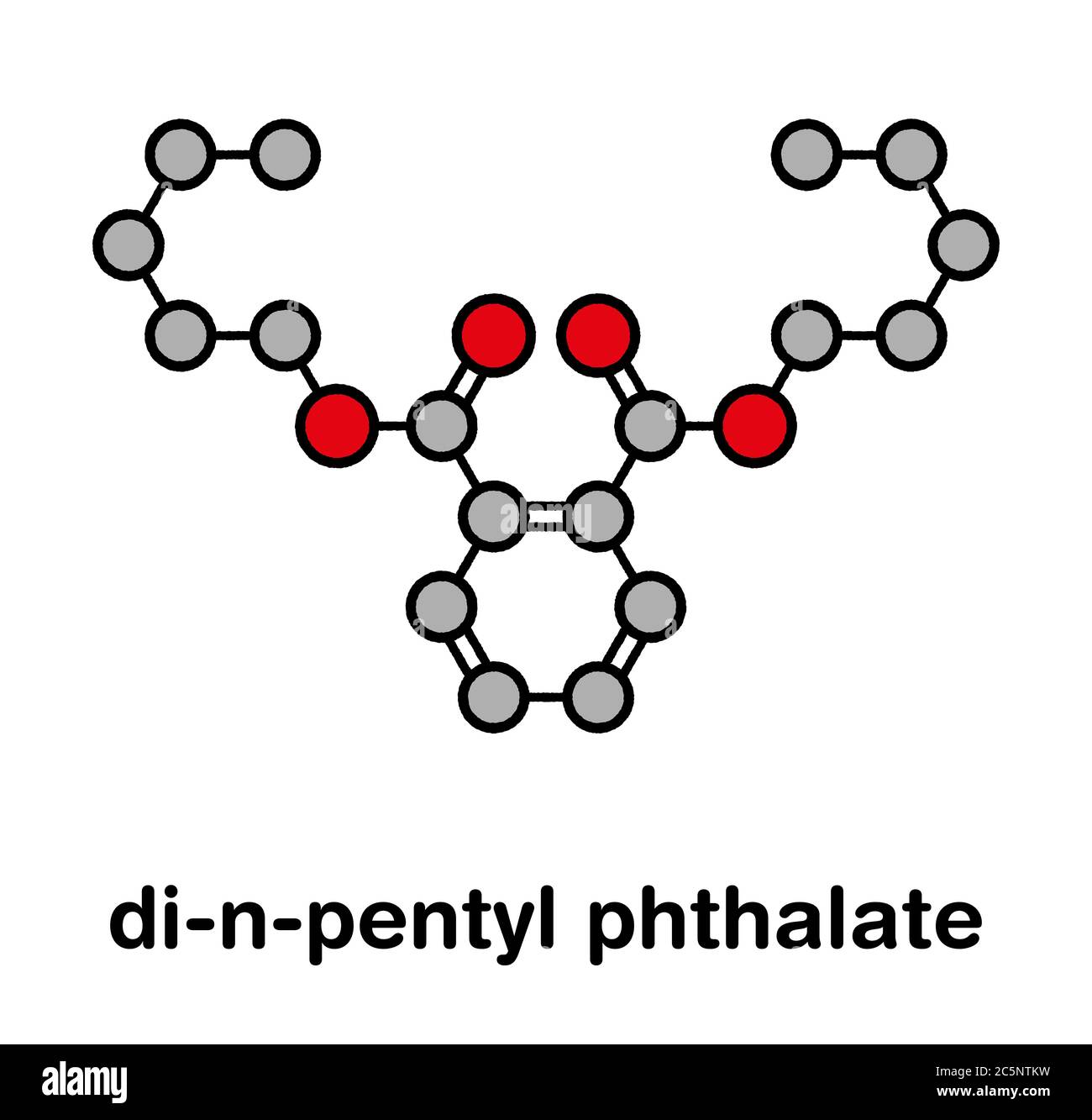 Di-n-pentyl phthalate (DNPP) plasticizer molecule. Stylized skeletal ...