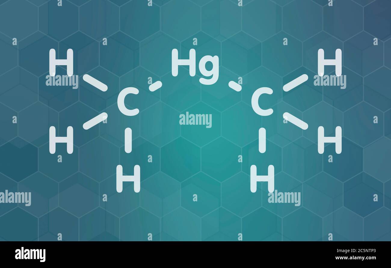 Dimethylmercury (organomercury compound), chemical structure. Skeletal ...