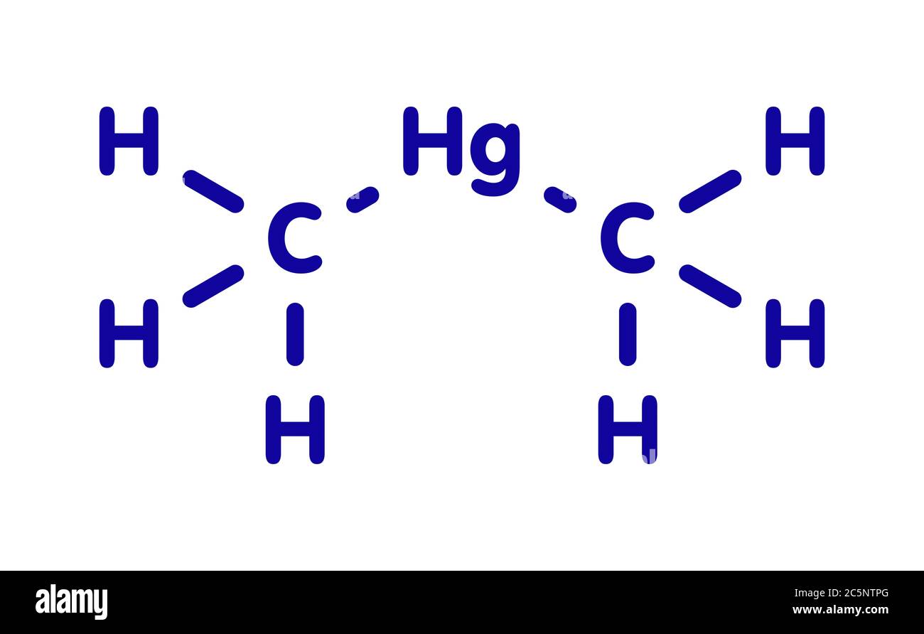 Dimethylmercury (organomercury compound), chemical structure. Skeletal ...