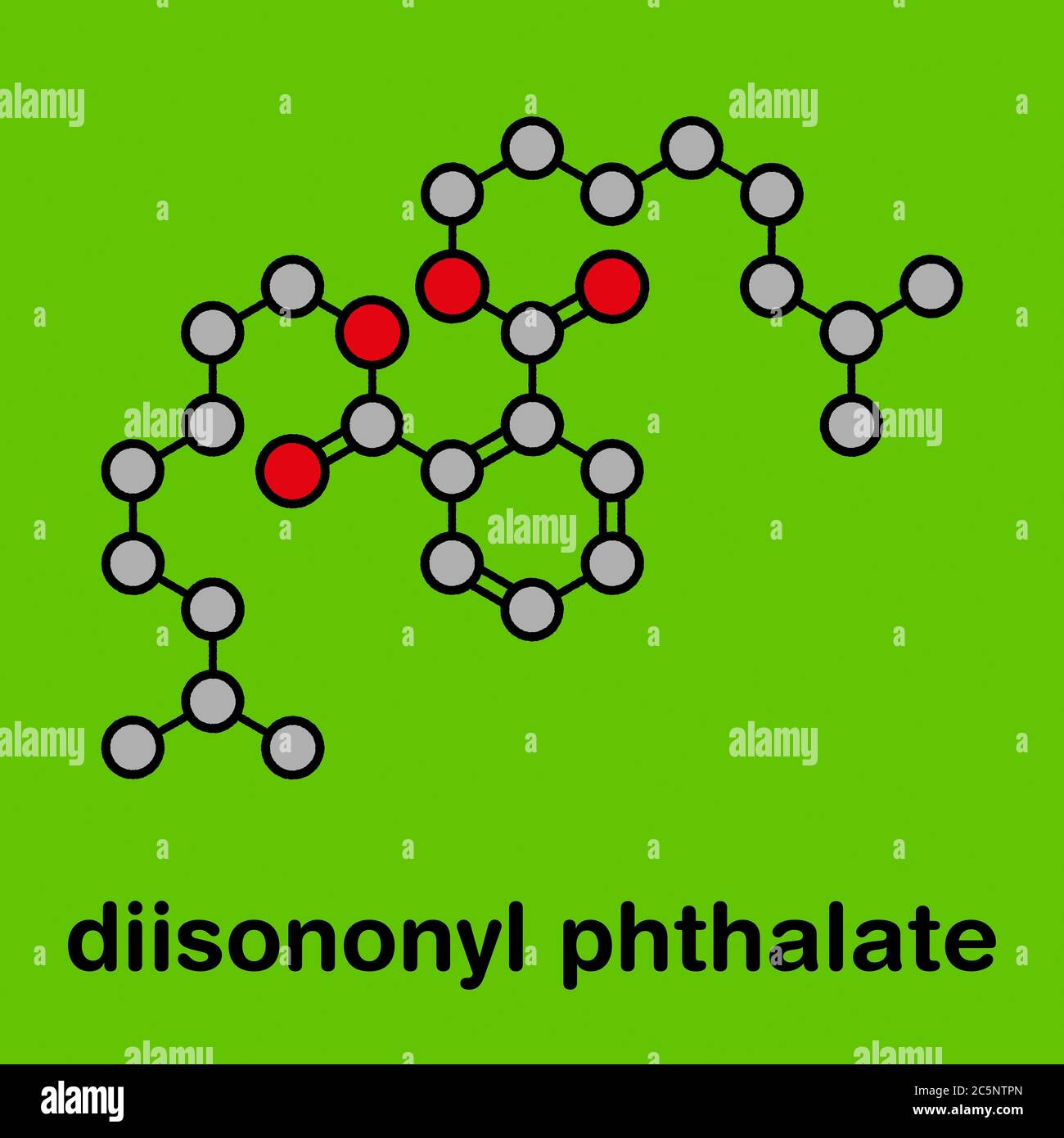 Diisononyl phthalate (DINP) plasticizer molecule. Stylized skeletal ...