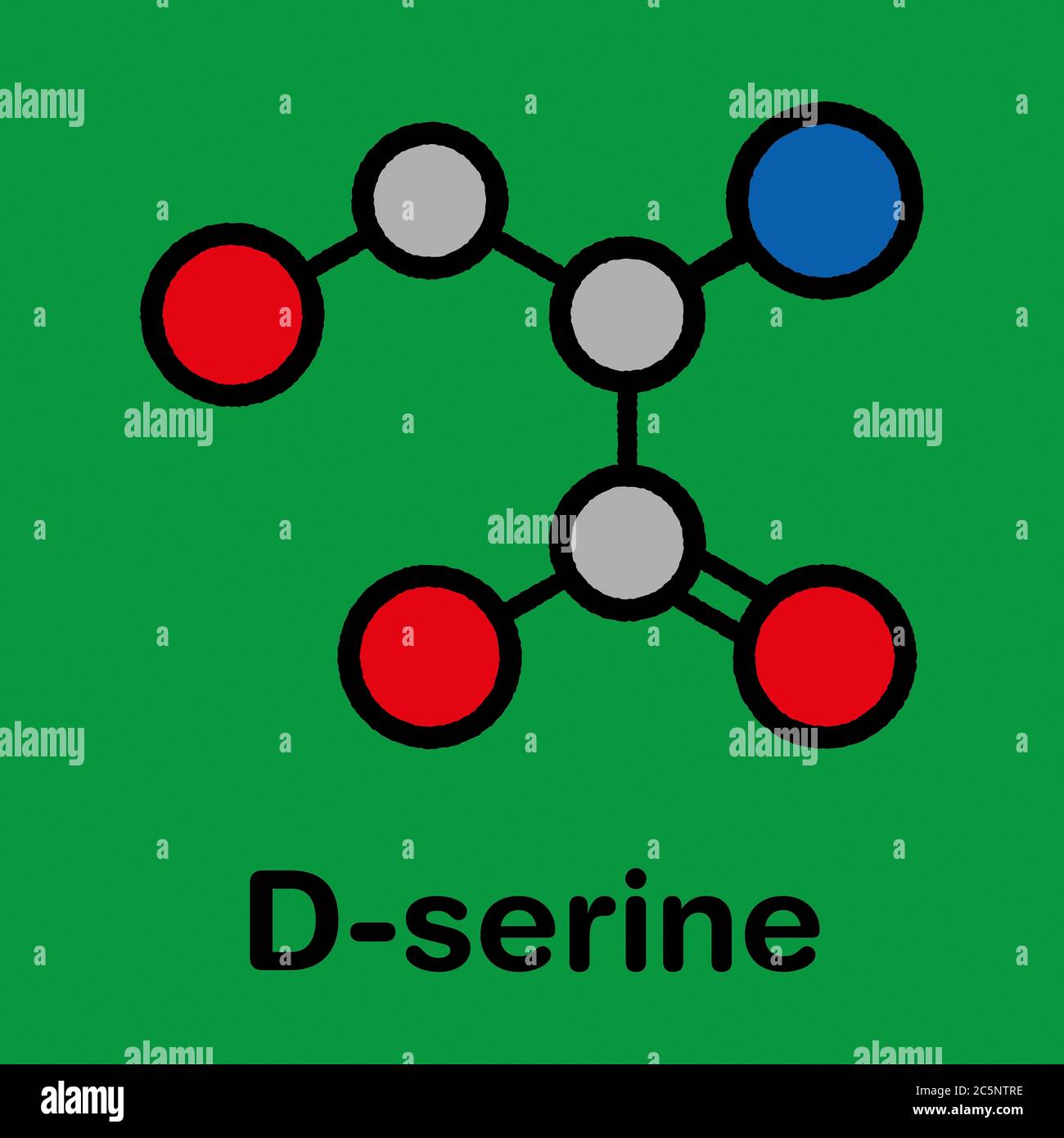 D-serine amino acid molecule. Enantiomer of L-serine. Stylized skeletal ...