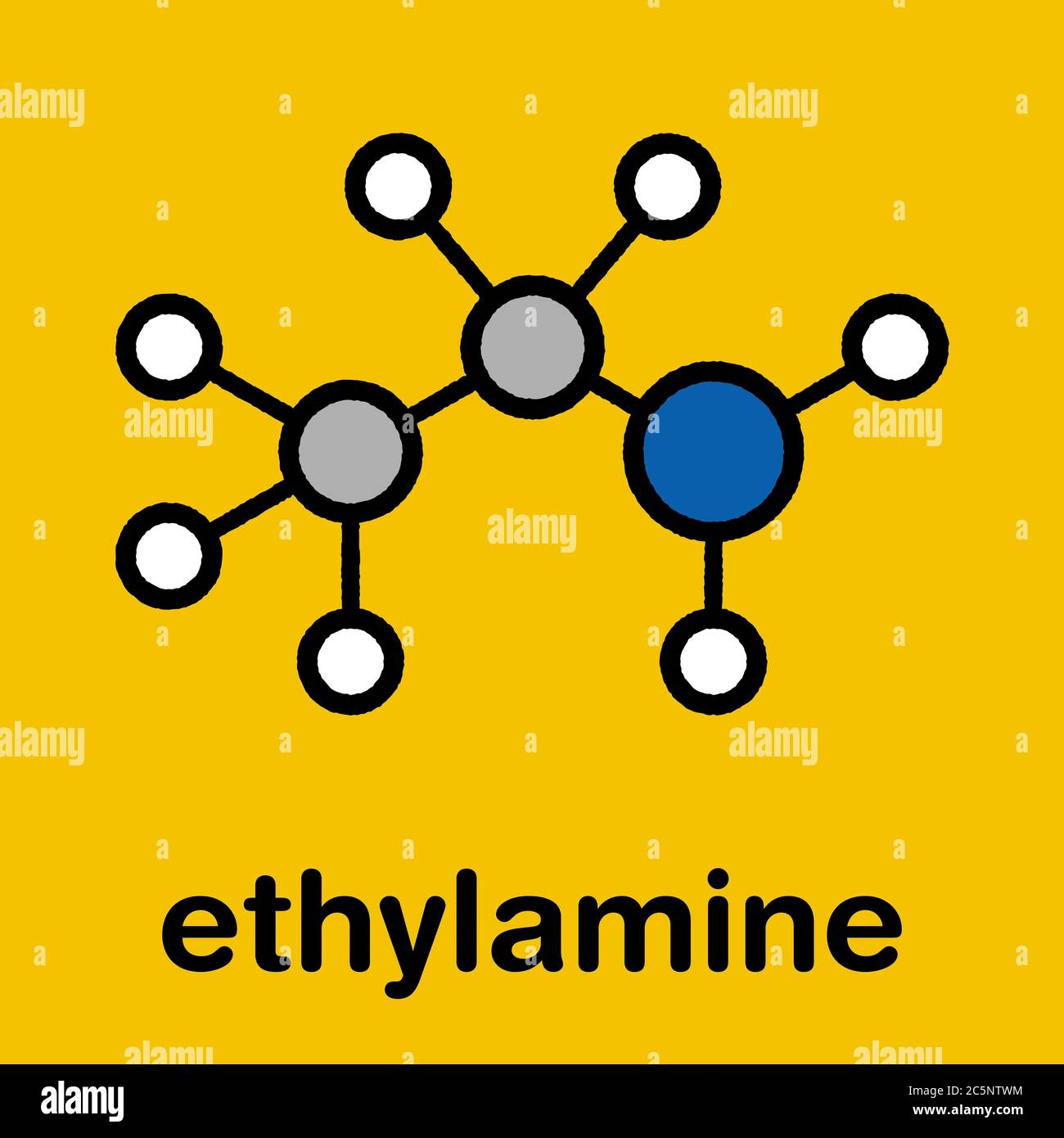 Ethylamine organic base molecule. Stylized skeletal formula (chemical ...