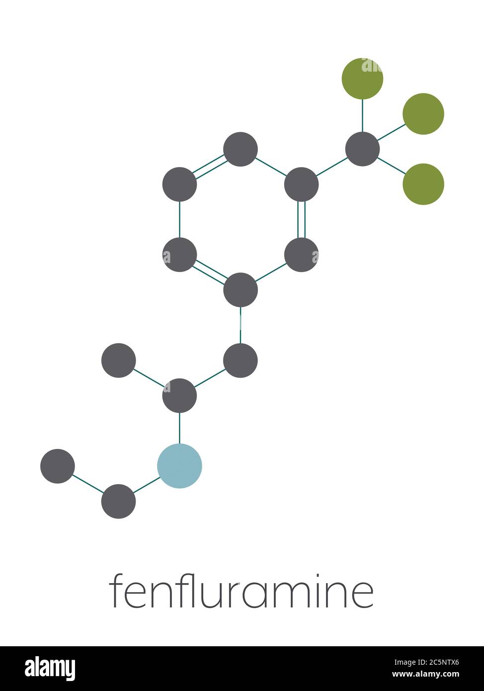 Fenfluramine weight loss drug molecule (withdrawn). Stylized skeletal ...