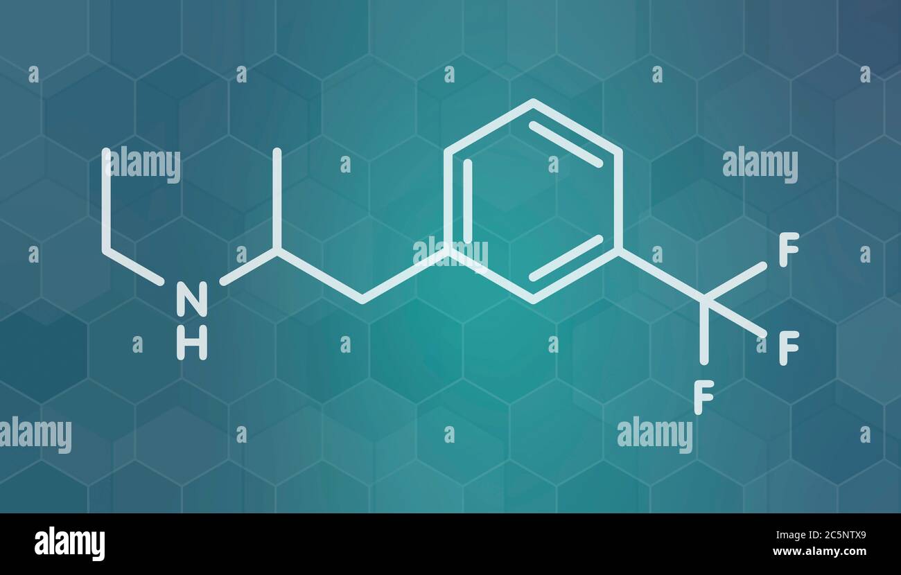 Fenfluramine weight loss drug molecule (withdrawn). Skeletal formula ...