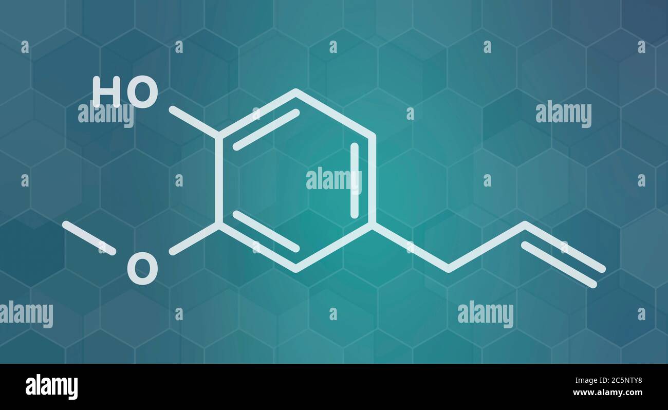 Eugenol herbal essential oil molecule. Present in cloves, nutmeg, etc ...