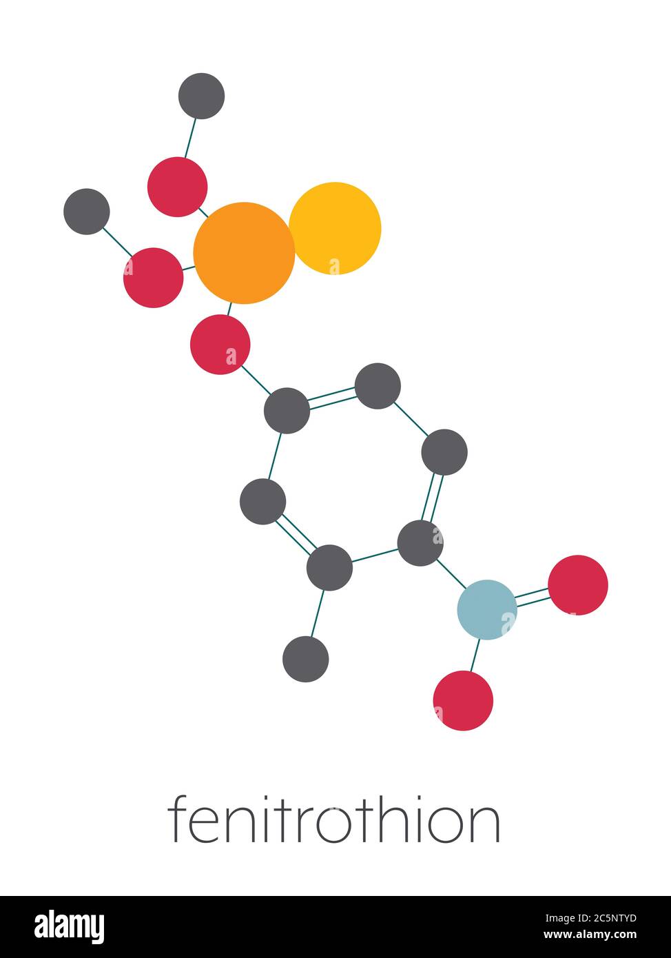 Fenitrothion phosphorothioate insecticide molecule. Stylized skeletal ...