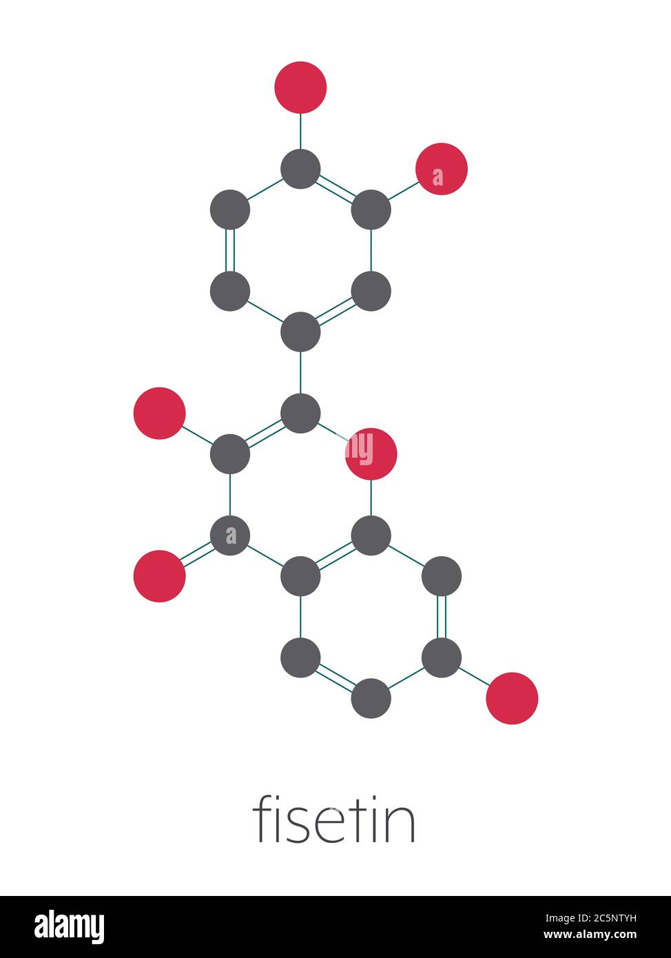 Fisetin plant polyphenol molecule. Stylized skeletal formula (chemical ...