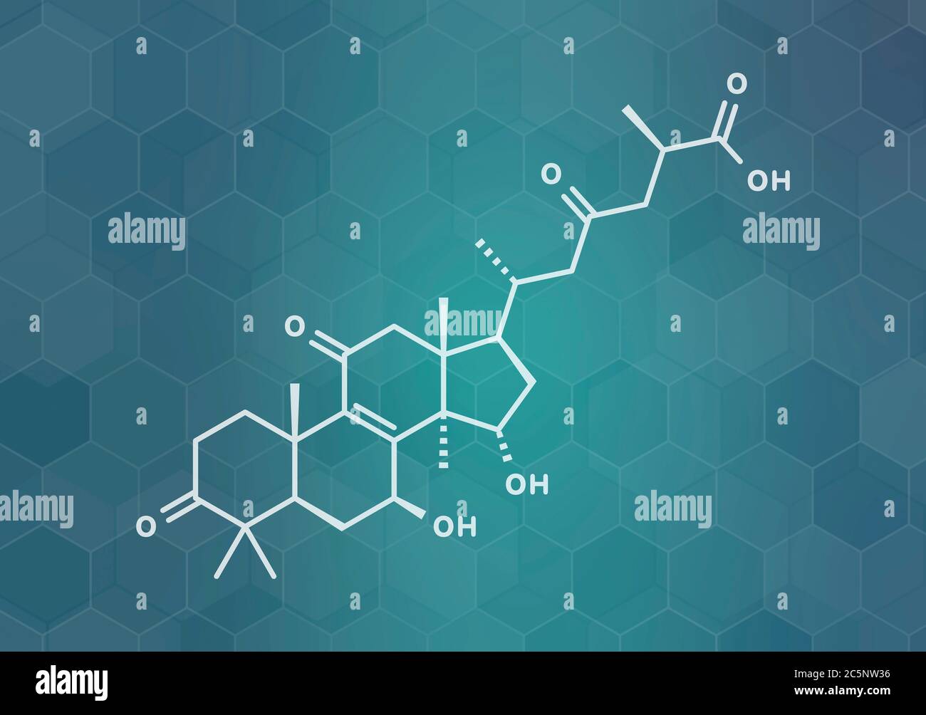 Ganoderic acid A molecule. Present in Ganoderma mushrooms. Skeletal ...