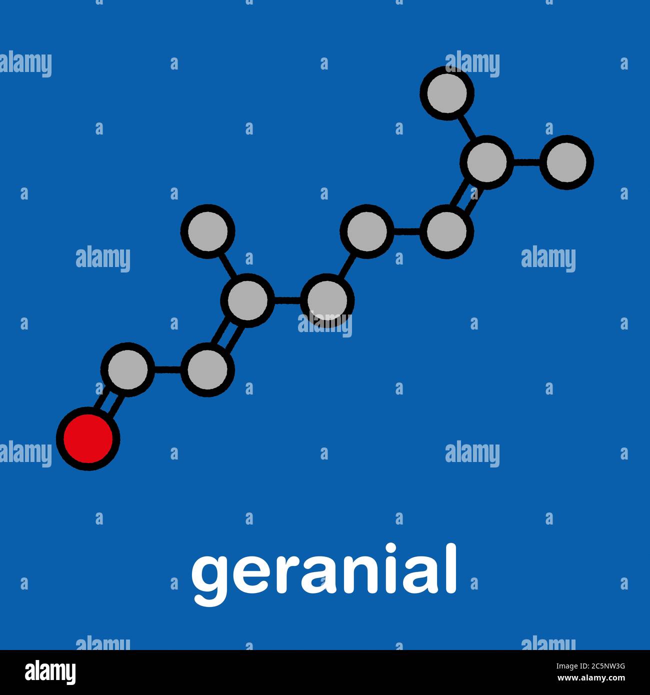 Geranial lemon fragrance molecule. Stylized skeletal formula (chemical ...