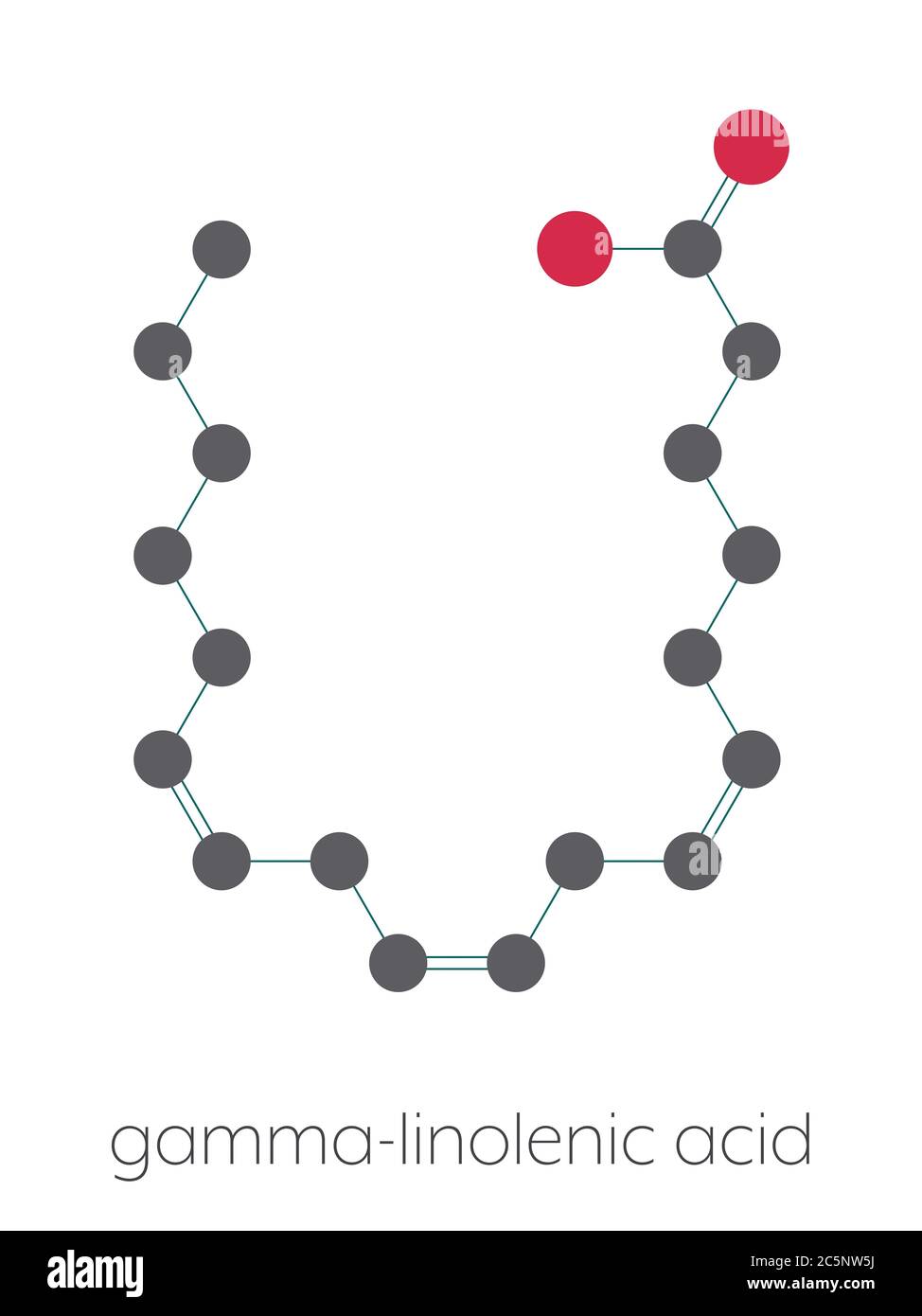 Gamma-linolenic acid (GLA, gamolenic acid) molecule. Omega-6 ...