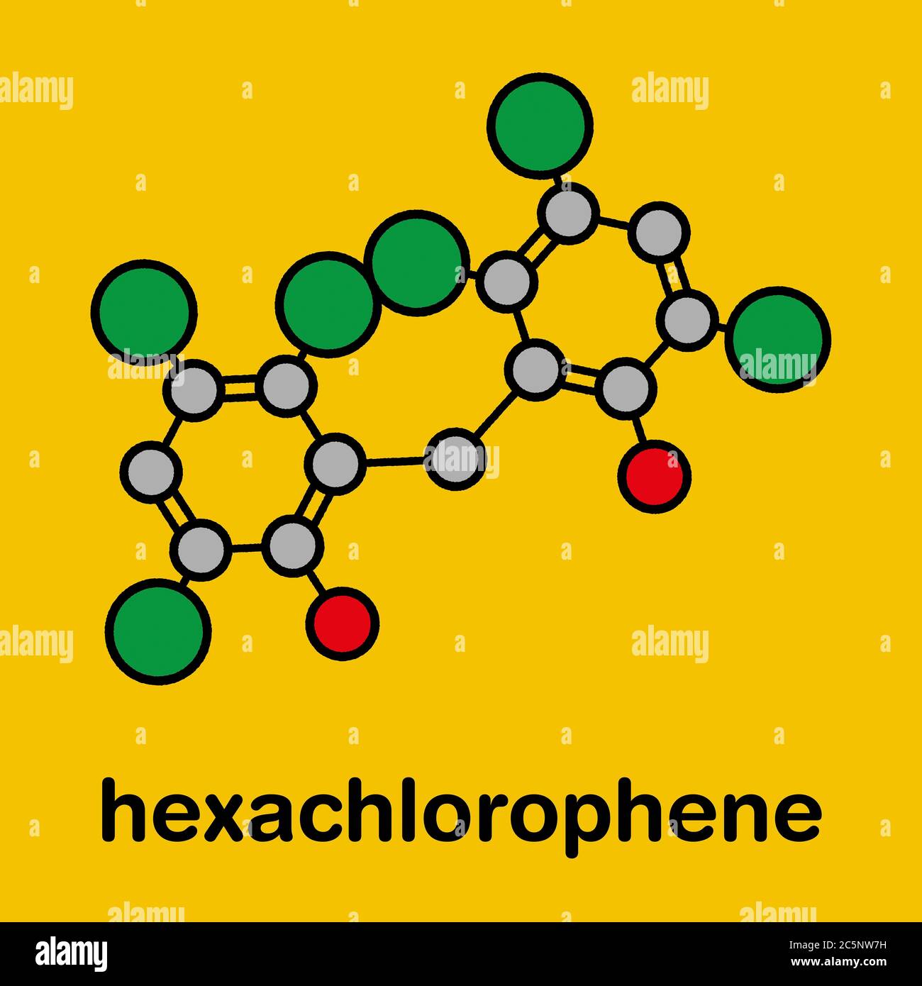 Hexachlorophene disinfectant molecule. Stylized skeletal formula ...