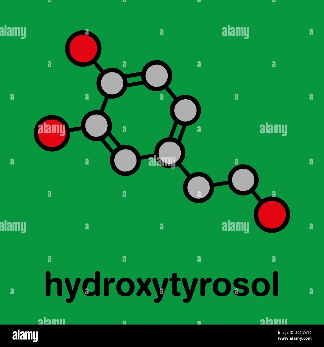 Hydroxytyrosol olive oil antioxidant molecule. Stylized skeletal ...