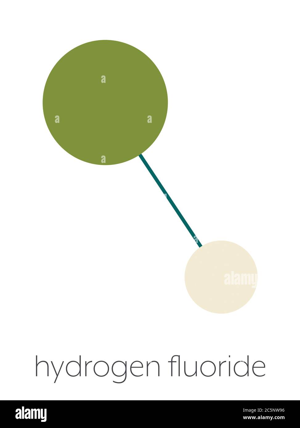 Hydrogen fluoride (HF) molecule. Stylized skeletal formula (chemical ...