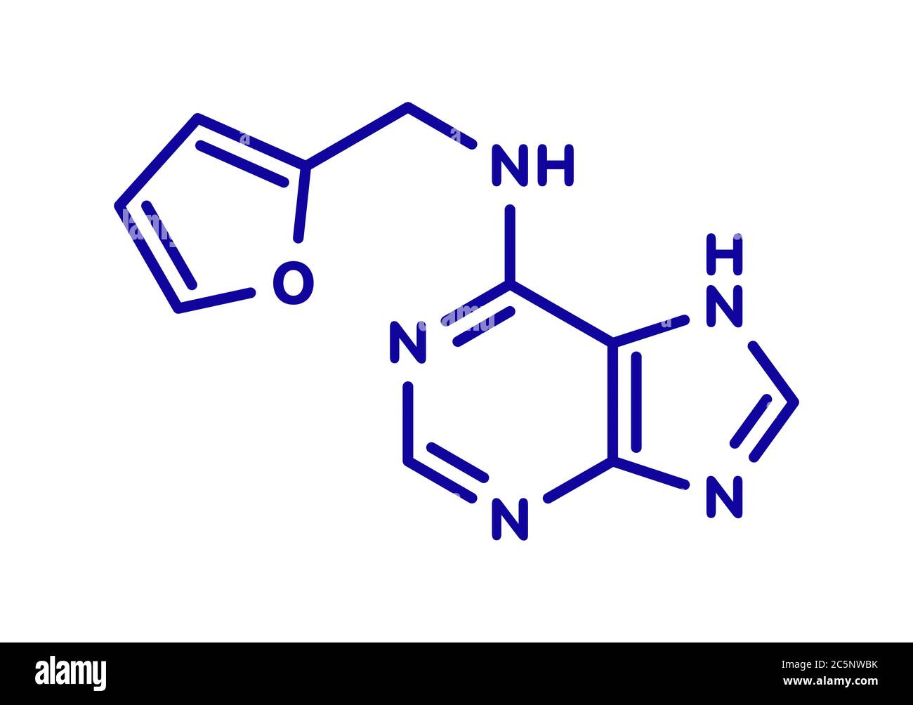Kinetin (N6-furfuryladenine) plant hormone molecule. Promotes cell ...