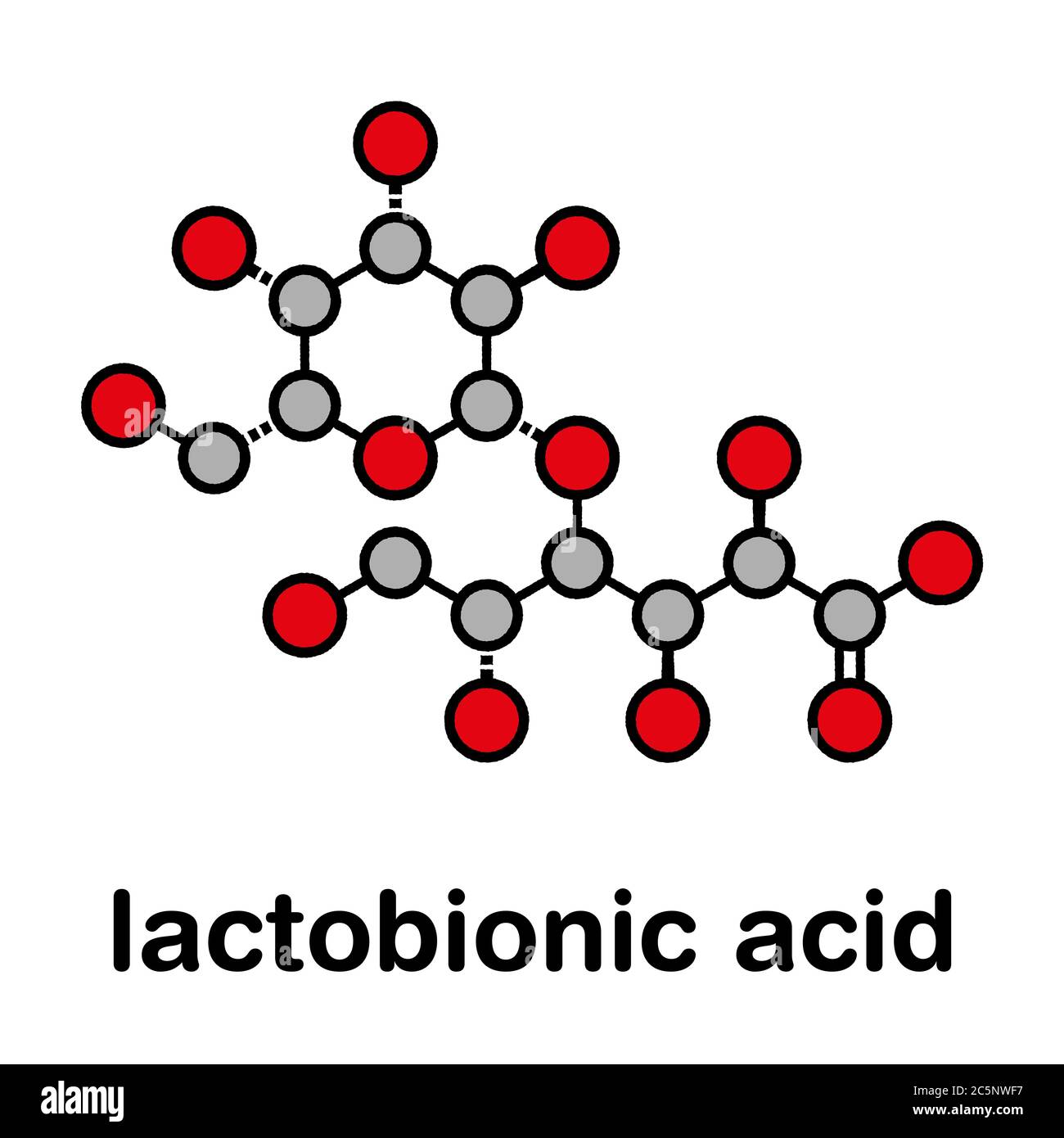 Lactobionic acid (lactobionate) molecule. Commonly used additive in ...