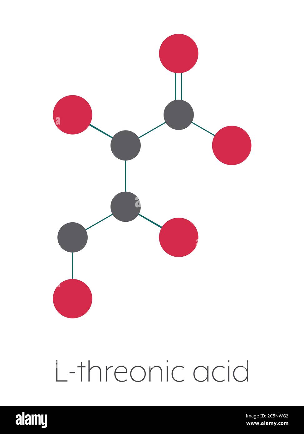 L-Threonic acid molecule. Stylized skeletal formula (chemical structure ...