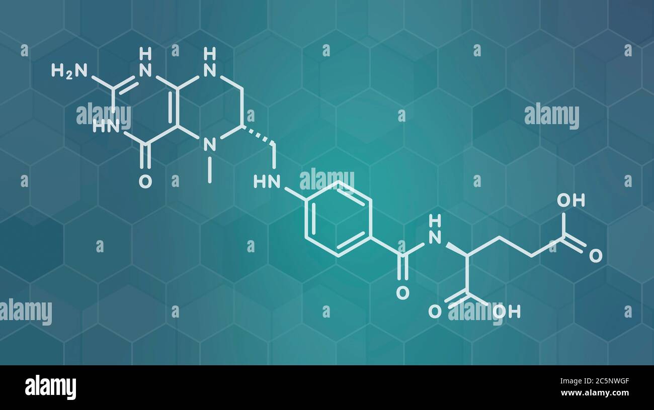Levomefolic acid or 5-methyltetrahydrofolate molecule. Skeletal formula ...