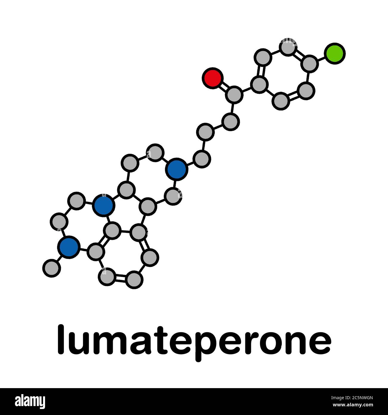 Lumateperone antipsychotic drug molecule. Stylized skeletal formula ...