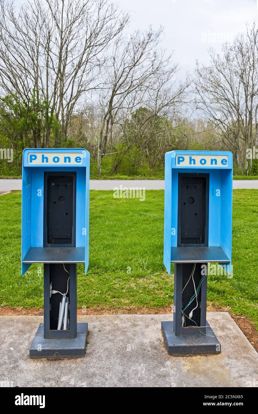 Two Old Abandoned Pay Phone Booth in a Parking with the Phone Removed ...