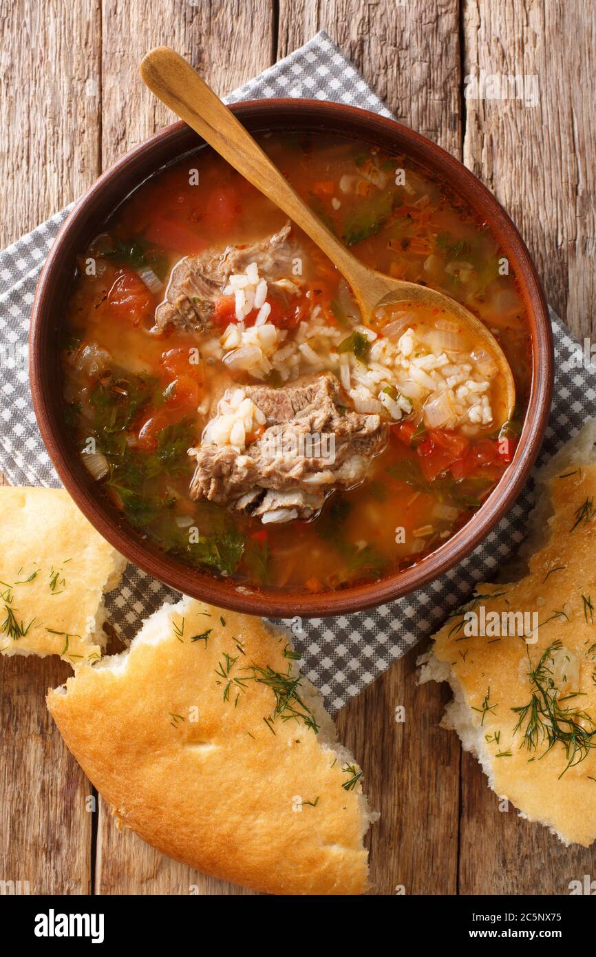 Georgian beef and rice kharcho soup with spices and traditional ...