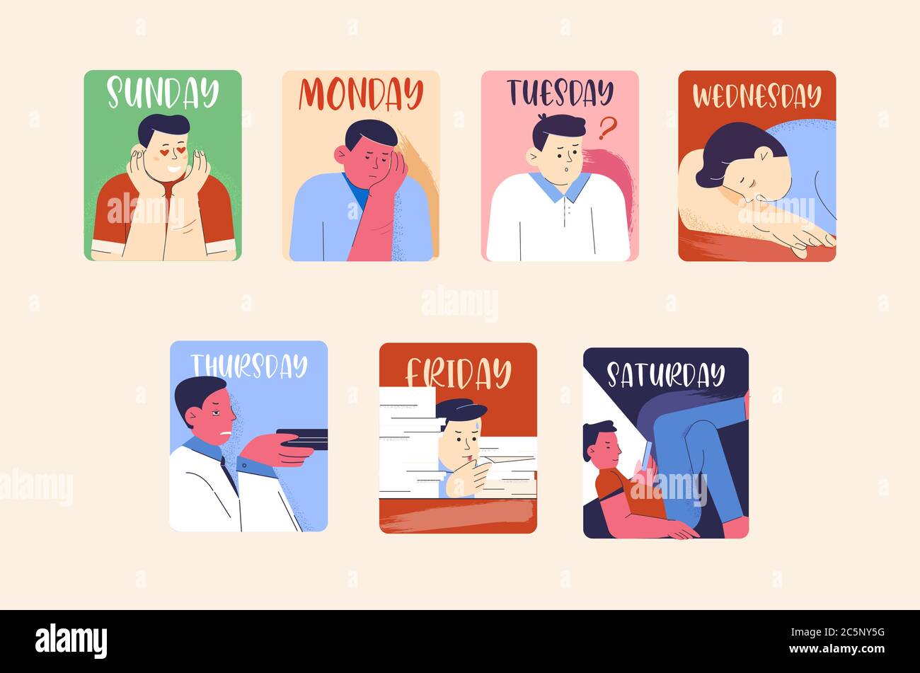 Emotional calendar of feelings with character. Different emotions week ...