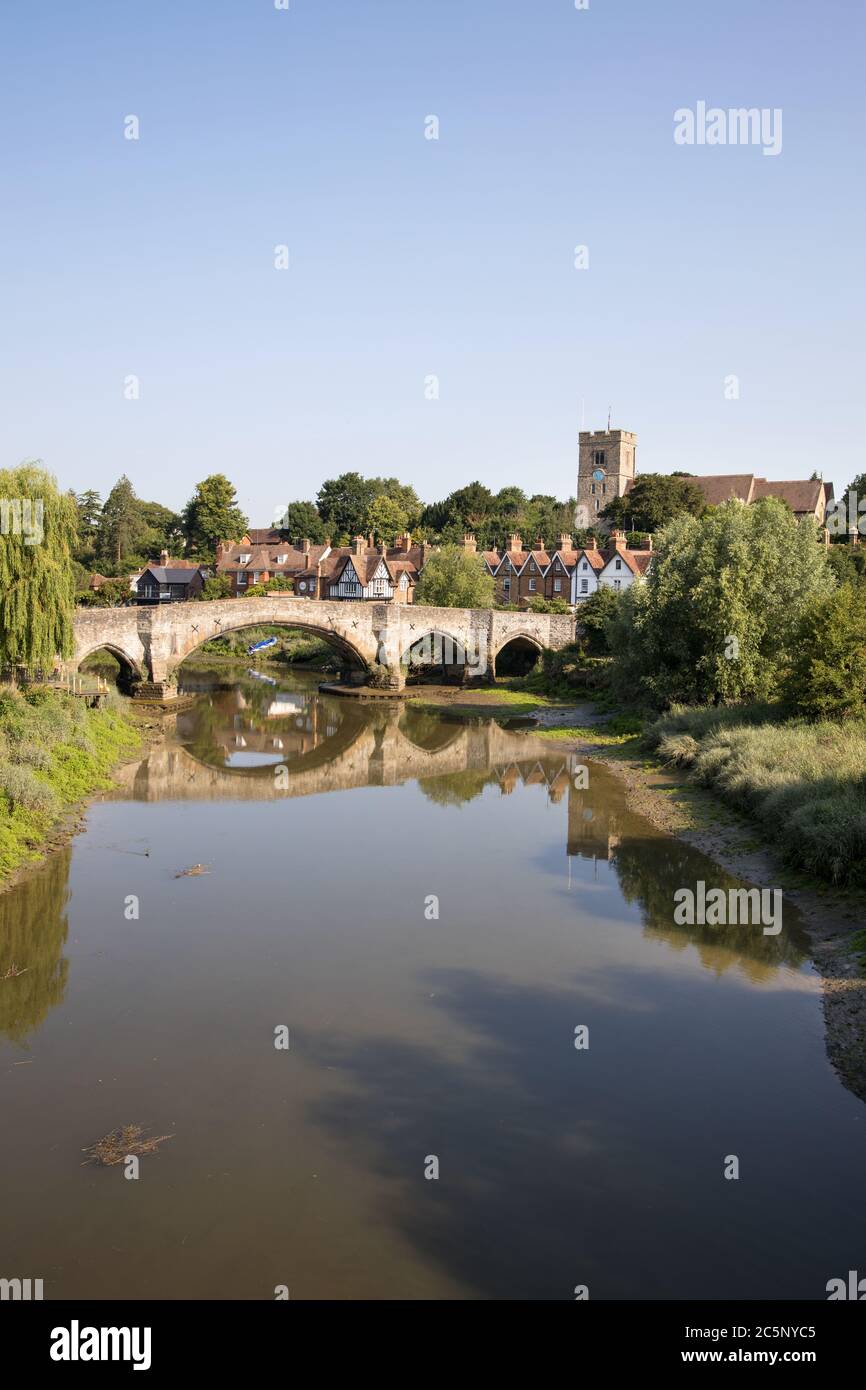bridge over the river medway flowing through aylesford village kent ...